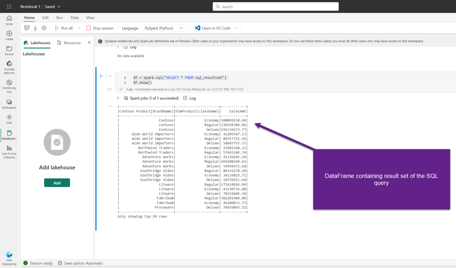Augmenting Gold Layer with Semantic Link and SparkSQL in Microsoft ...